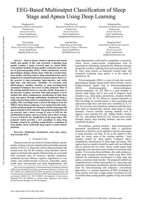 Pdf Eeg Based Multioutput Classification Of Sleep Stage And Apnea