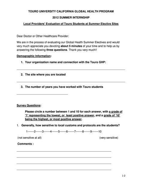 Fillable Online Ghp Site Evaluation Formpdf Touro University California Fax Email Print