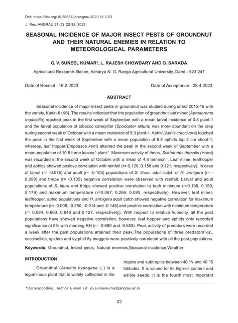 Pdf Seasonal Incidence Of Major Insect Pests Of Groundnut And Their