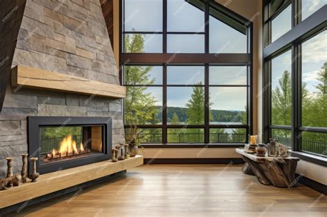 premium ai image indoor rustic fireplace in front of a fullheight