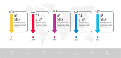 선 벡터 인포그래픽 플랫 템플릿입니다 다섯 다이어그램 그래프 순서도 타임 라인 마케팅 프리젠 테이션에 대한 화살표사각형 5개의 레이블이 있는 비즈니스 컨셉 0명에 대한 스톡