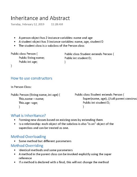 Inheritance And Abstract A Person Object Has Instance Variables Name And Age A Studocu