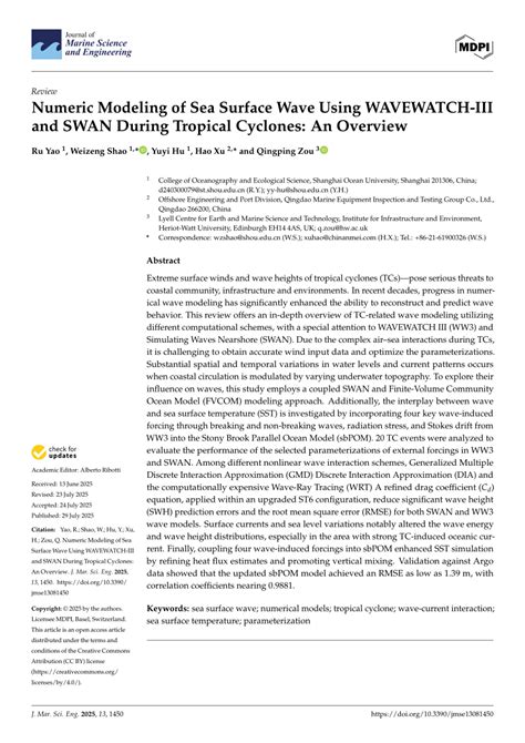 Pdf Numeric Modeling Of Sea Surface Wave Using Wavewatch Iii And Swan During Tropical Cyclones