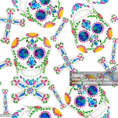 보석 Rood 원활한 반복 패턴 흰색 배경에 일러스트 수채화 그림과 클리핑 경로 직물 섬유 인쇄 요소와 두개골 머리 공휴일에 대한 스톡 벡터 아트 및 기타 이미지 Istock