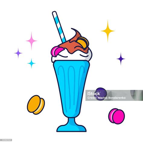 마카롱이있는 유리에 밝은 아이스크림 벡터 일러스트 레이 션 개성 개념에 대한 스톡 벡터 아트 및 기타 이미지 개성 개념