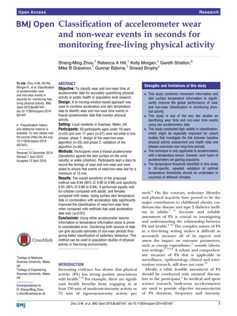 Pdf Classification Of Accelerometer Wear And Non Wear Events In Seconds For Monitoring Free