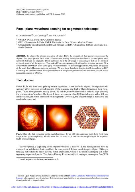 Pdf Focal Plane Wavefront Sensing For Segmented Telescope