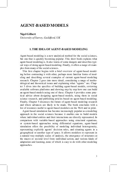 Pdf Agent Based Models