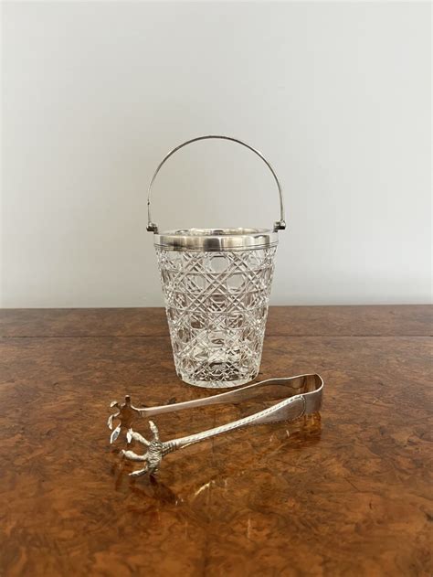 Lovely Antique Edwardian Quality Cut Glass Ice Bucket And Tongs