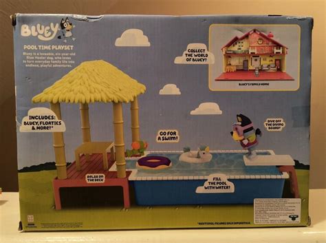 Bluey Pool Time Playset Bluey Figure Pool Floaties Deck W Cabana