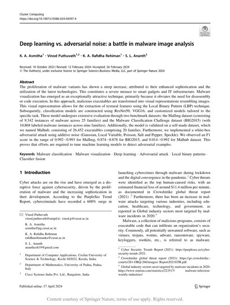 Deep Learning Vs Adversarial Noise A Battle In Malware Image Analysis