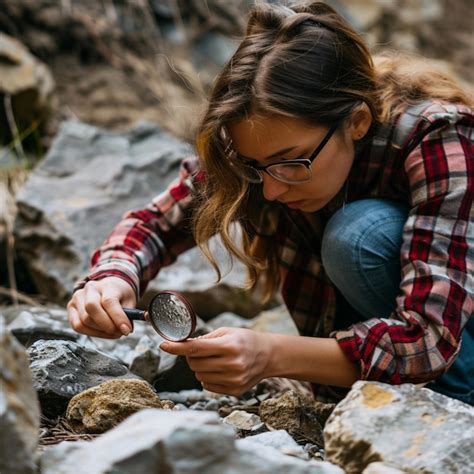 A Closeup Of A Geologist Examining Core Samples Premium AI Generated Image
