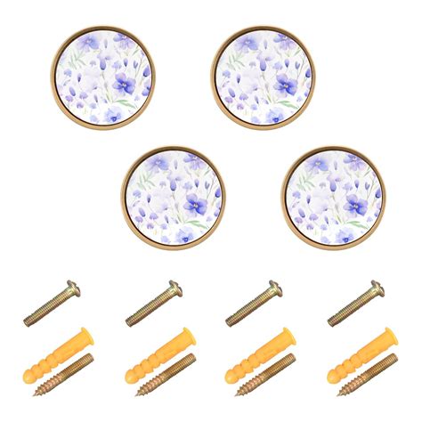 Purple Flowers Cabinet Knobs Kitchen Drawers Knobs Door Round Pulls Knob Handles Dresser