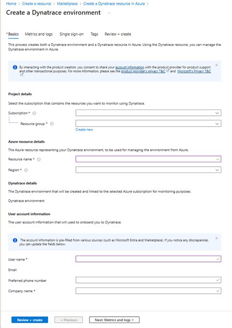 Azure Native Dynatrace Service 리소스 만들기 Azure Native Integrations Microsoft Learn