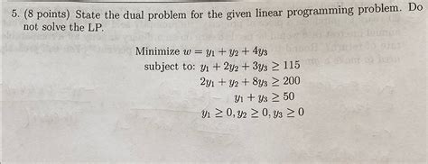 Solved (8 ﻿points) ﻿State the dual problem for the given | Chegg.com