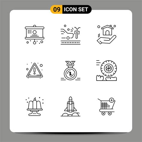 Modern Set Of 9 Outlines Pictograph Of Ribbon Medal Building Award Attention Editable Vector