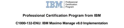 Verified Certification From Ibm Ibm Maximo Manage V8 0 Implementation James Cox