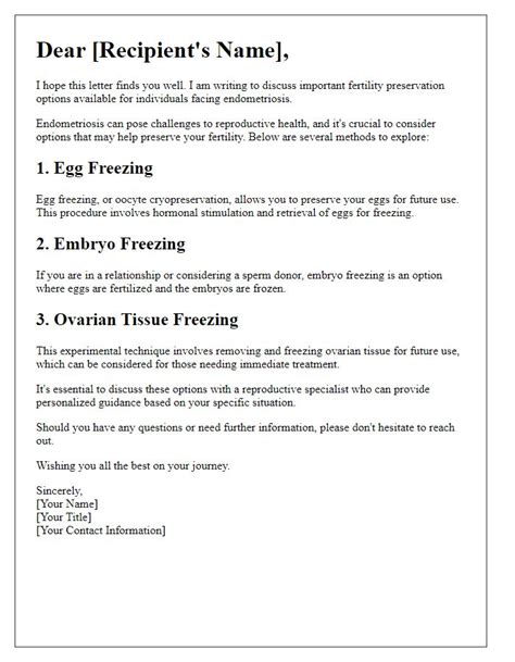 Letter Template For Fertility Preservation Options Free Samples In