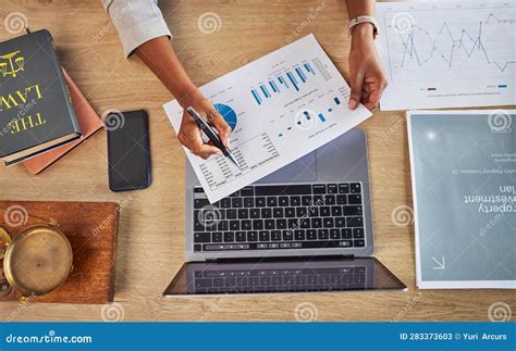 Documents Data Analysis And Person Hands For Legal Statistics Crime Report And Charts Or