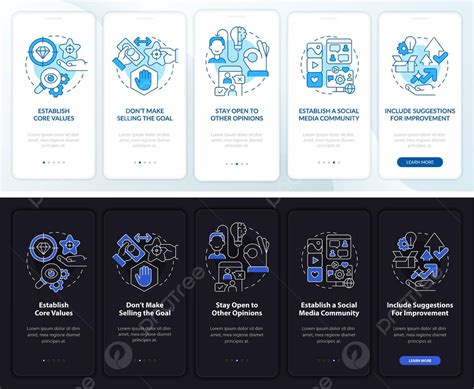 Creating A Clear Interface Onboarding Mobile App Screen With Day And Night Modes Vector