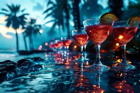 Premium Photo A Cocktail With A Palm Tree In The Background