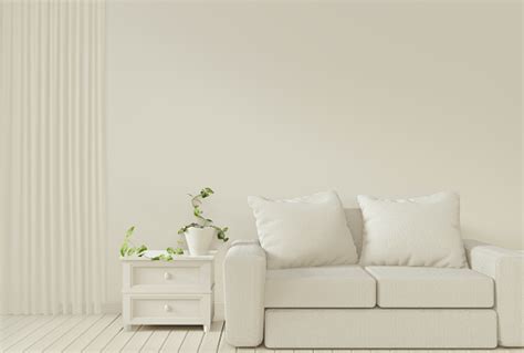 흰색 벽이있는 거실에서 소파와 장식 식물이있는 내부 모형 포스터 3d 렌더링 0명에 대한 스톡 사진 및 기타 이미지 0명