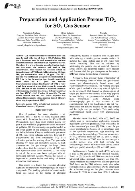 Pdf Preparation And Application Porous Tio2 For So2 Gas Sensor