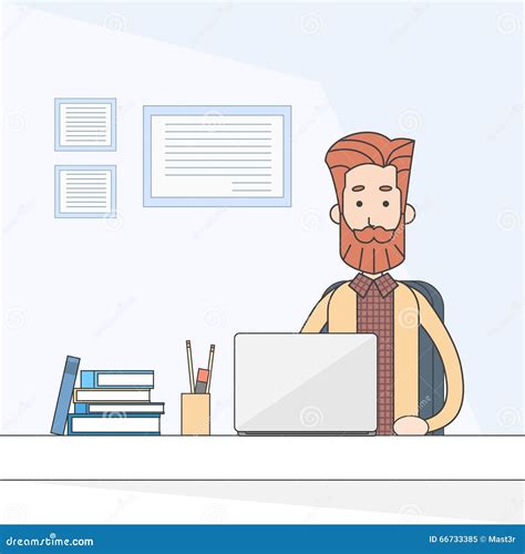 Casual Business Man Sitting Desk Working Laptop Computer Stock Vector Illustration Of