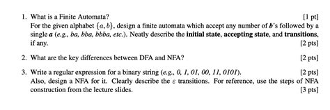 Solved 1 What Is A Finite Automata 1 Pt For The Given