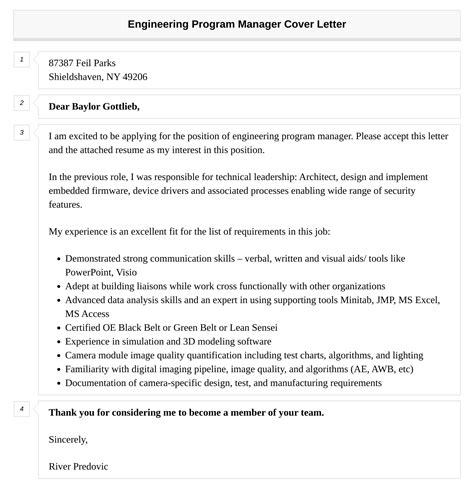 Engineering Program Manager Cover Letter Velvet Jobs