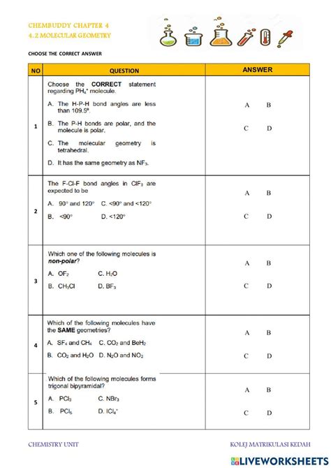 Molecular Geometry Norzahiahhashim Live Worksheets Worksheets Library