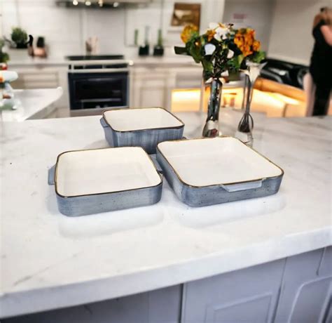 Blue Rectangular Stonecast Baking Casserole Set Zkg Homeware