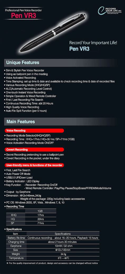 Made In Korea Mini Recording Device Pen Vr3 Save Meeting And Lecture Content Small Size Secret