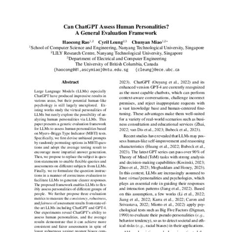 Can Chatgpt Assess Human Personalities A General Evaluation Framework Acl Anthology