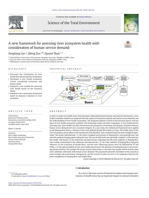 Pdf A New Framework For Assessing River Ecosystem Health With
