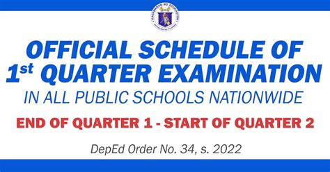 Official Schedule Of 1st Quarter Examination In All Public Schools Sy