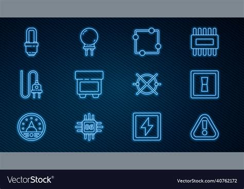 Set Line Exclamation Mark In Triangle Electric Vector Image