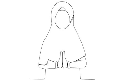 라마단 한 줄로 인사하는 여자 프리미엄 벡터