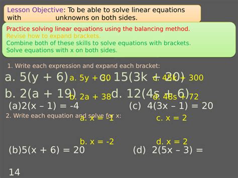 Solving Equations With Unknowns On Both Sides Teaching Resources