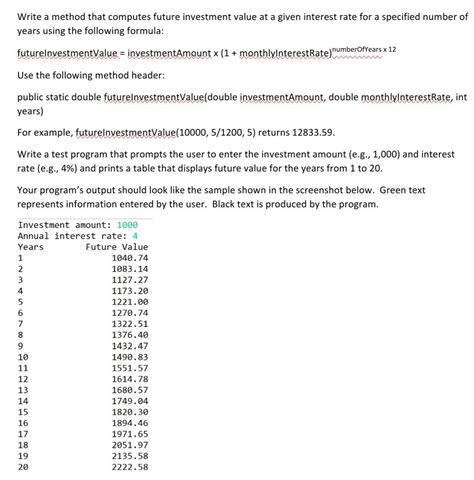 solved write a method that computes future investment value