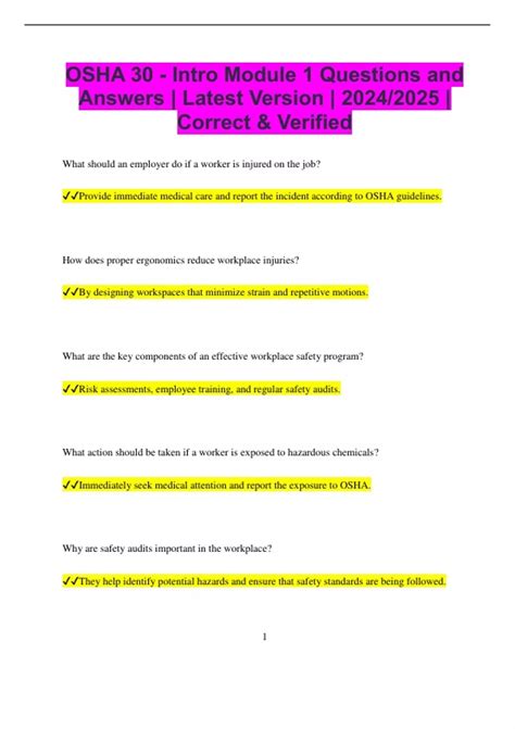 Osha 30 Intro Module 1 Questions And Answers Latest Version 2024 2025 Correct And Verified