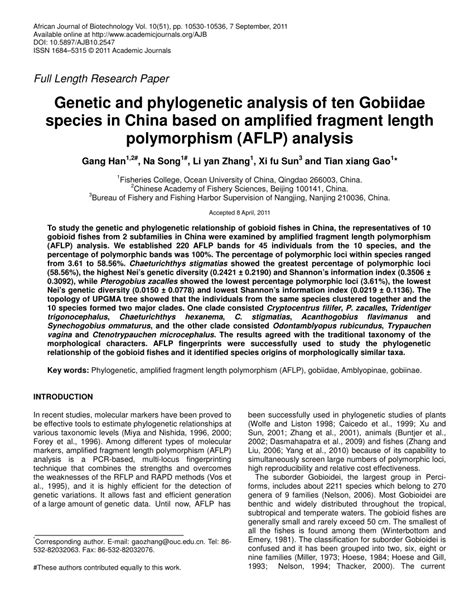 Pdf Genetic And Phylogenetic Analysis Of Ten Gobiidae Species In China Based On Amplified