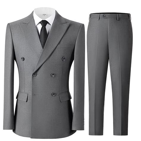 Grey 2 Piece Double Breasted Business Casual Men Suit Blazerpants