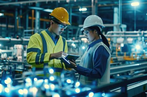 Premium Ai Image Industrial Engineers Use Tablet Computer For Factory Digitalization And