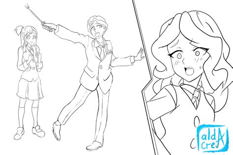 Commission Body Swap Of Andrew And Akko Line Art By Alda Crea On