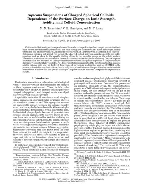 tamashiro et al 2005 aqueous suspensions of charged spherical colloids