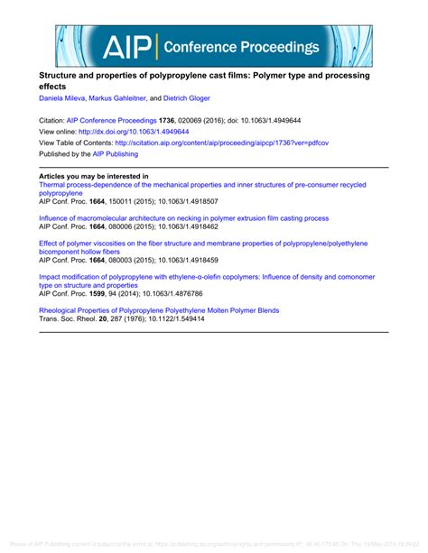 Pdf Structure And Properties Of Polypropylene Cast Films Polymer