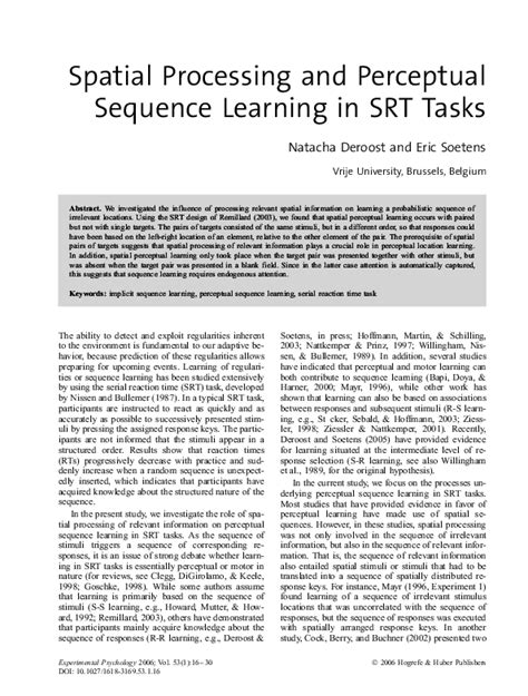 Pdf Spatial Processing And Perceptual Sequence Learning In Srt Tasks