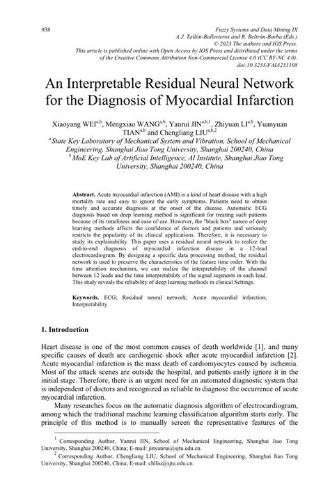 Pdf An Interpretable Residual Neural Network For The Diagnosis Of Myocardial Infarction