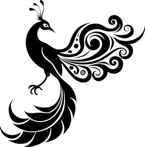 Vintage Peacock Black Stencil Elegant Design Stock Illustration